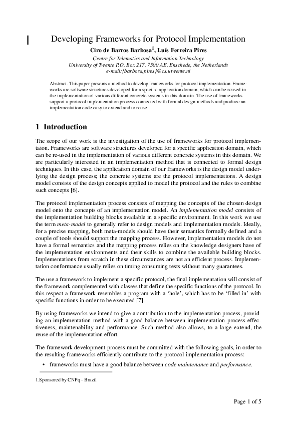 (PDF) Developing frameworks for protocol implementation