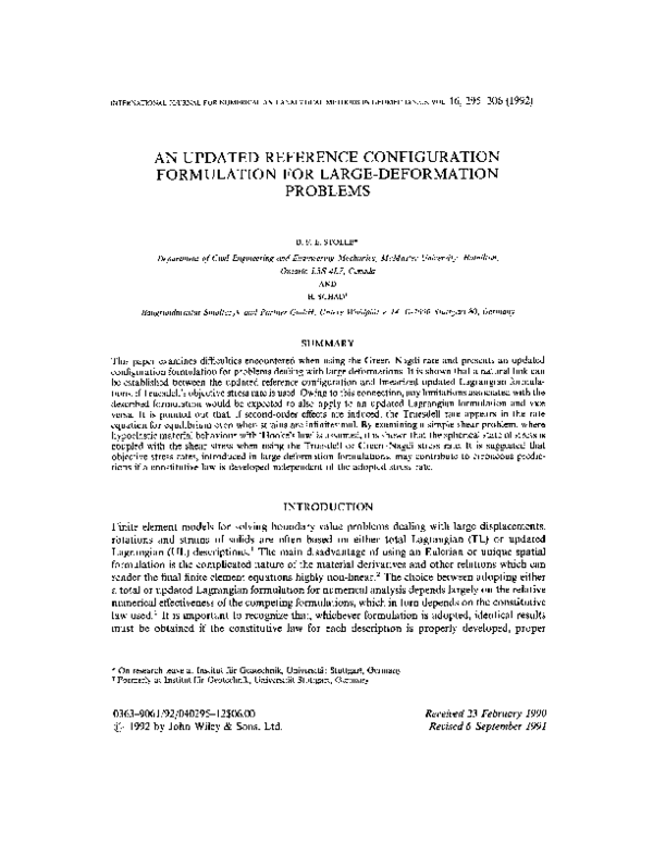Pdf An Updated Reference Configuration Formulation For Large Deformation Problems Dieter
