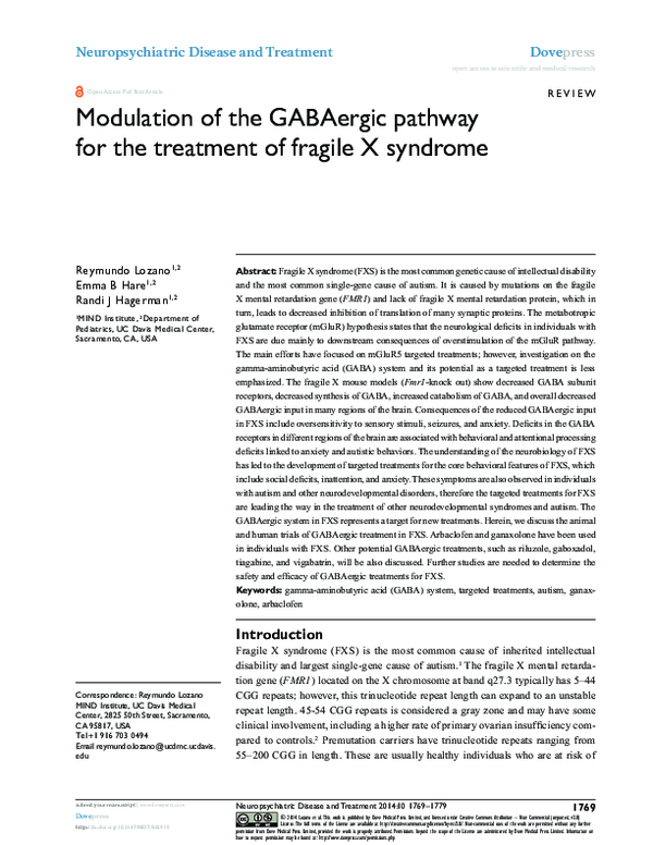 (PDF) Modulation of the GABAergic pathway for the treatment of fragile ...