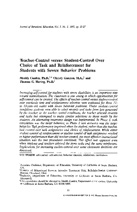 (PDF) Teacher-control versus student-control over choice of task and ...