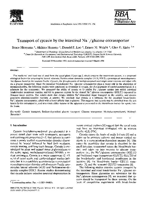 (PDF) Transport of cycasin by the intestinal Na+/glucose cotransporter