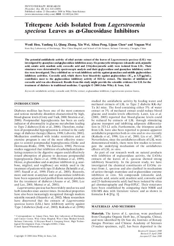 (PDF) Triterpene acids isolated from Lagerstroemia speciosa leaves as α ...