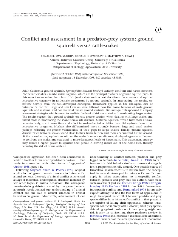 (PDF) Conflict and assessment in a predator–prey system: ground ...