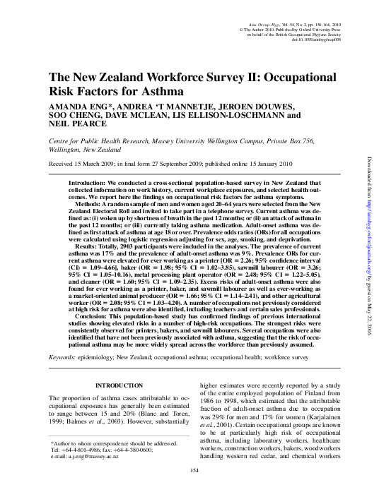 (PDF) The New Zealand Workforce Survey II: Occupational Risk Factors ...