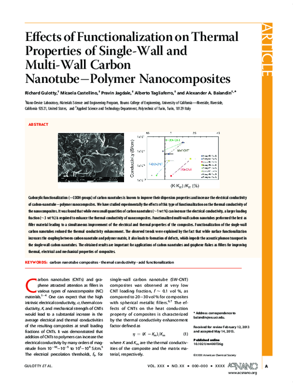 (PDF) Effects of Functionalization on Thermal Properties of Single-Wall ...