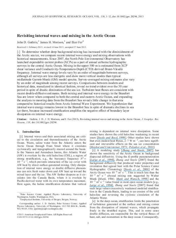 (PDF) Revisiting internal waves and mixing in the Arctic Ocean