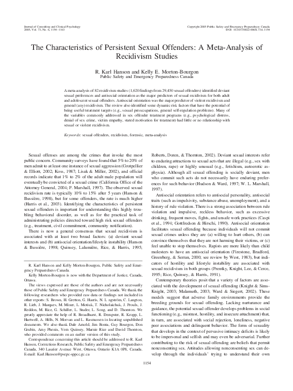 Pdf The Characteristics Of Persistent Sexual Offenders A Meta