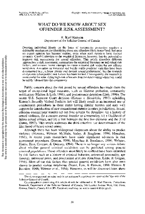 (PDF) What do we know about sex offender risk assessment?