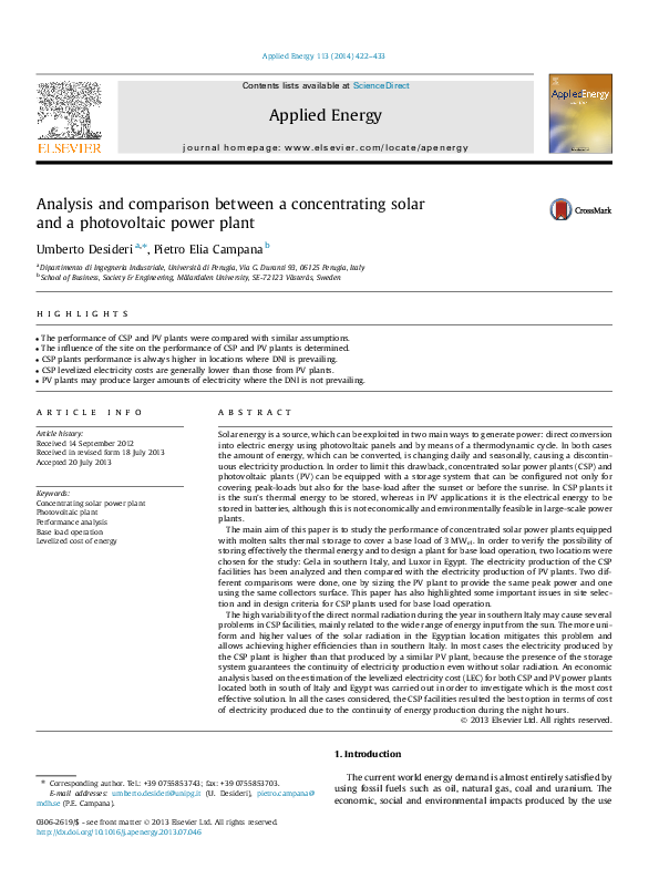 Analysis and comparison between a concentrating solar and a ...