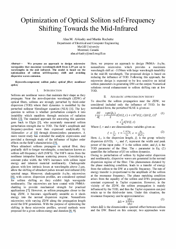(PDF) Optimization of optical soliton self-frequency shifting towards the mid-infrared