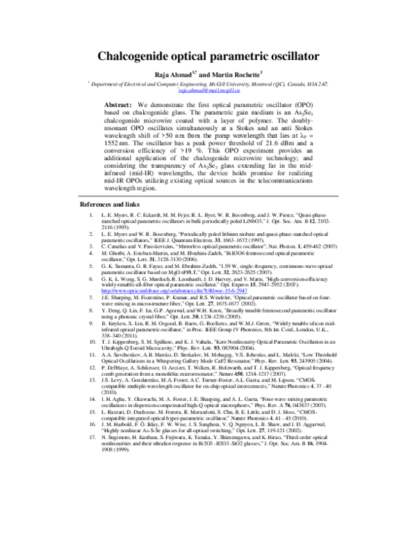 (PDF) Chalcogenide optical parametric oscillator