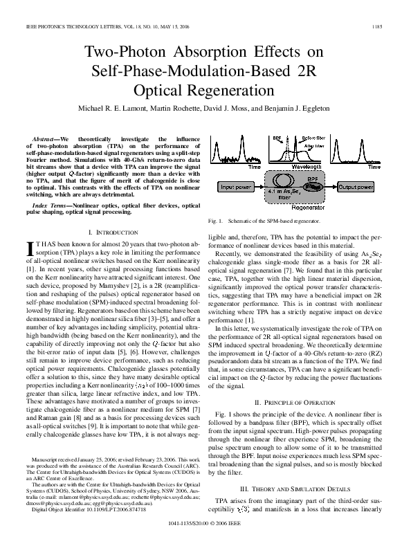 (PDF) Two-photon absorption effects on self-phase-modulation-based 2R optical regeneration