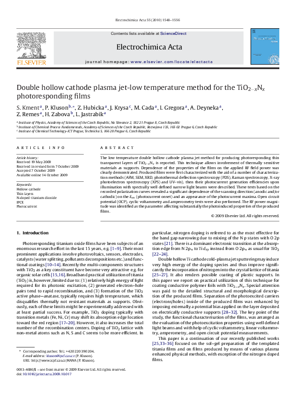 (PDF) Double hollow cathode plasma jet-low temperature method for the TiO 2− x N x ...