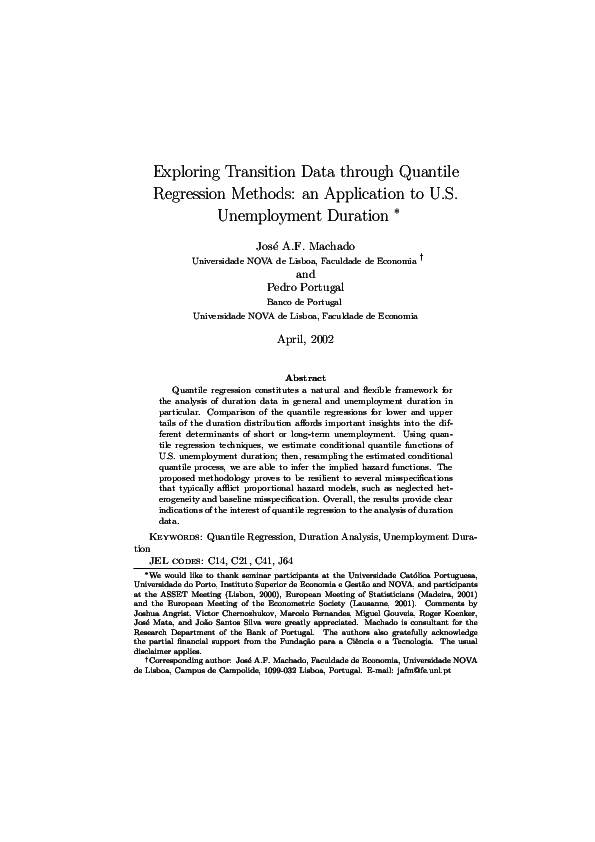 (PDF) Quantile Regression Methods: na Application to US Unemployment Duration