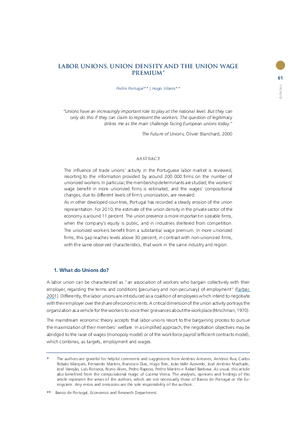 (PDF) Labor unions, union density and the union wage premium