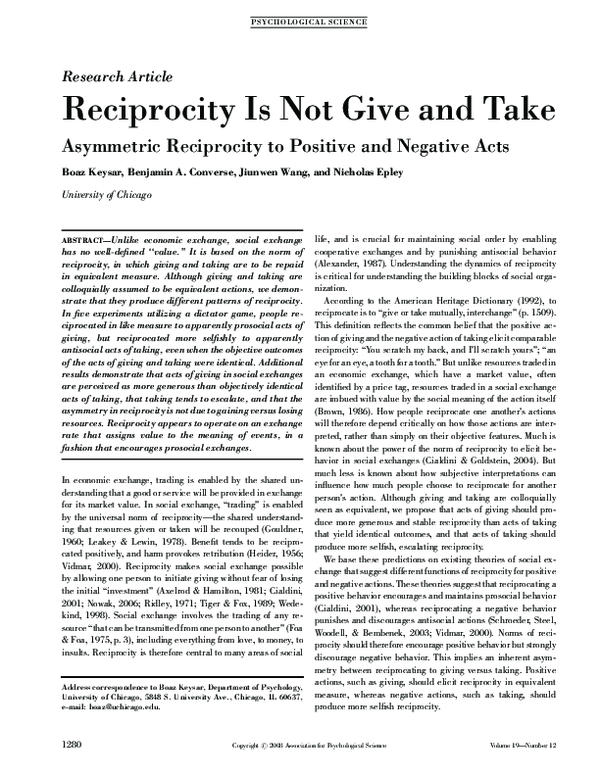 (PDF) Reciprocity Is Not Give and Take: Asymmetric Reciprocity to ...