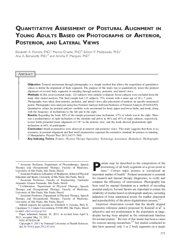 (PDF) Quantitative Assessment of Postural Alignment in Young Adults Based on Photographs of ...