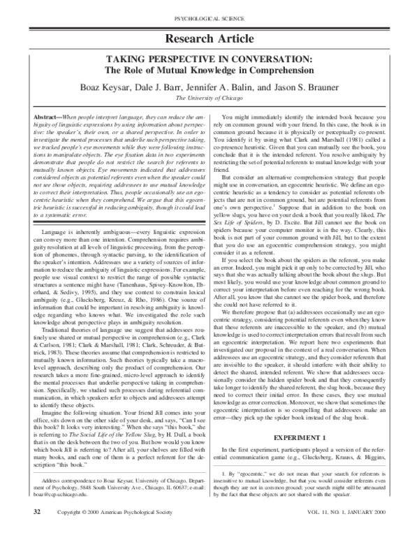 (PDF) Taking Perspective in Conversation: The Role of Mutual Knowledge ...