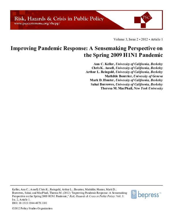(PDF) Improving Pandemic Response: A Sensemaking Perspective on the Spring 2009 H1N1 Pandemic