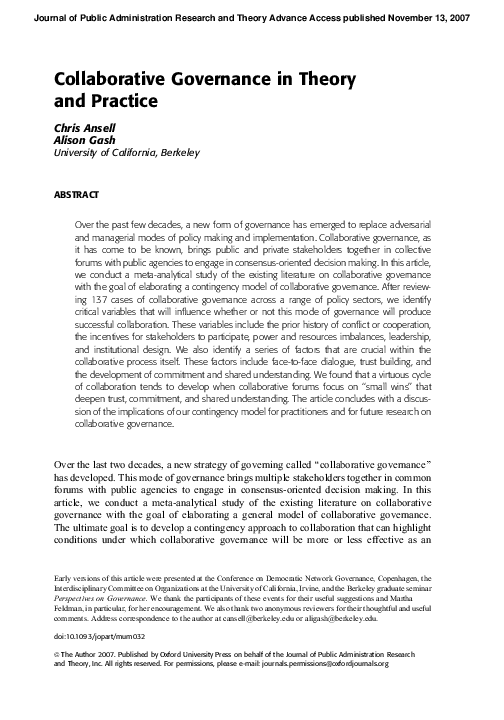 (PDF) Collaborative Governance in Theory and Practice