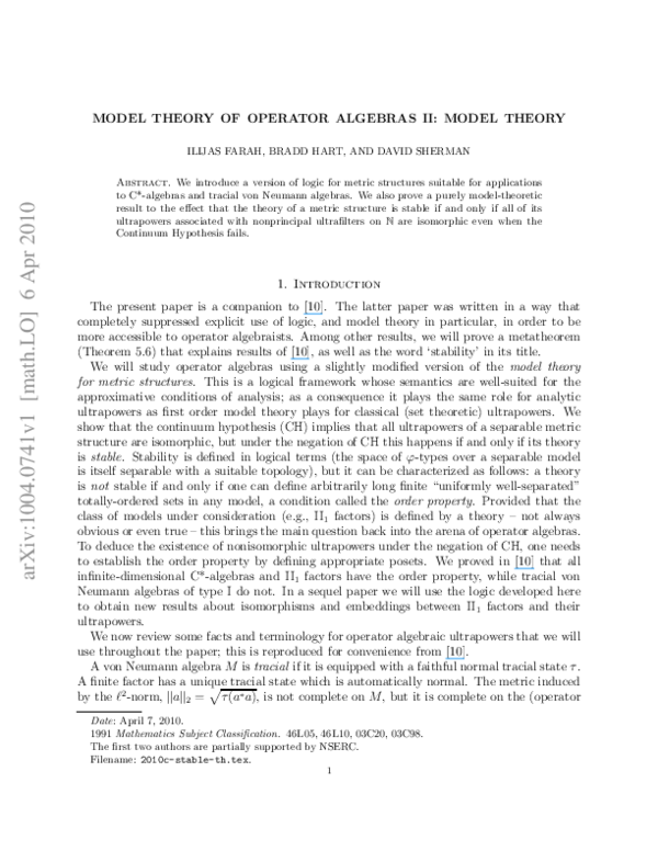 (PDF) Model theory of operator algebras II: Model theory