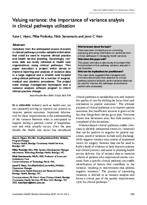 (PDF) Valuing variance: the importance of variance analysis in clinical ...