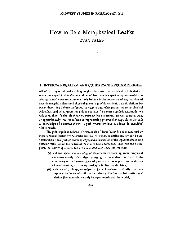 (PDF) How to Be a Metaphysical Realist