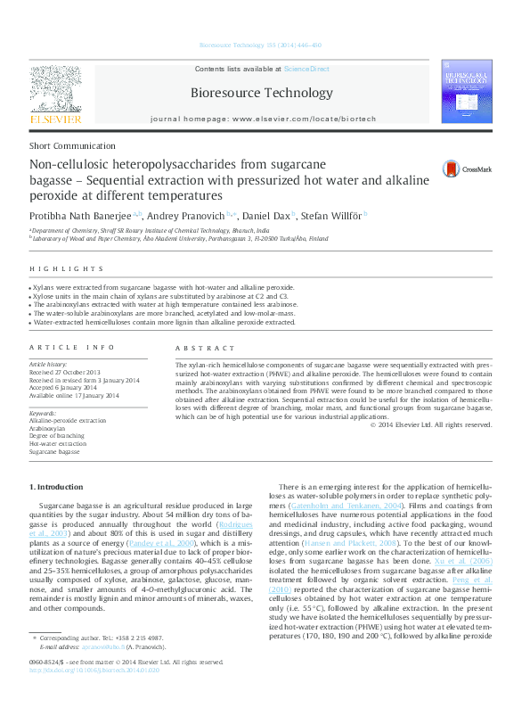 (PDF) Non-cellulosic heteropolysaccharides from sugarcane bagasse ...