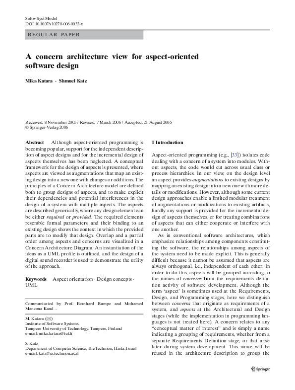 (PDF) A concern architecture view for aspect-oriented software design