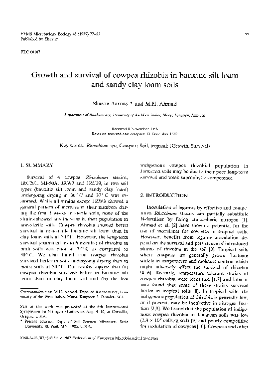 (PDF) Growth and survival of cowpea rhizobia in bauxitic silt loam and sandy clay loam soils