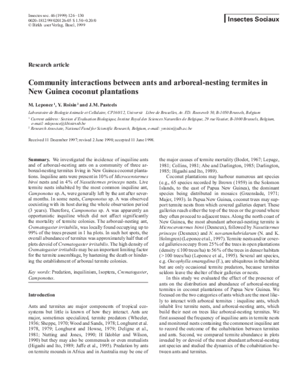 (PDF) Community interactions between ants and arboreal-nesting termites ...