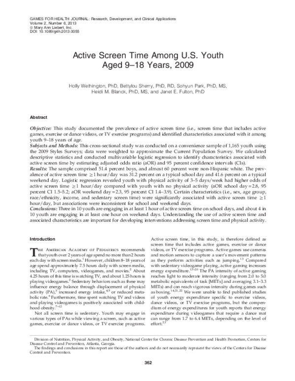 (PDF) Active screen time among US youth aged 9–18 years, 2009