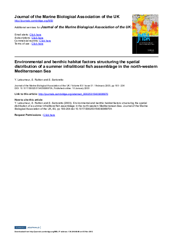 (PDF) Environmental and benthic habitat factors structuring the spatial ...