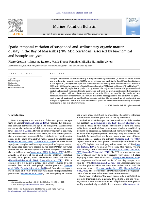 Pdf Spatio Temporal Variation Of Suspended And Sedimentary Organic