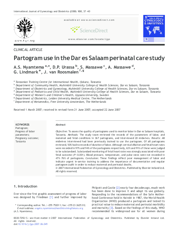 (PDF) Partogram use in the Dar es Salaam perinatal care study