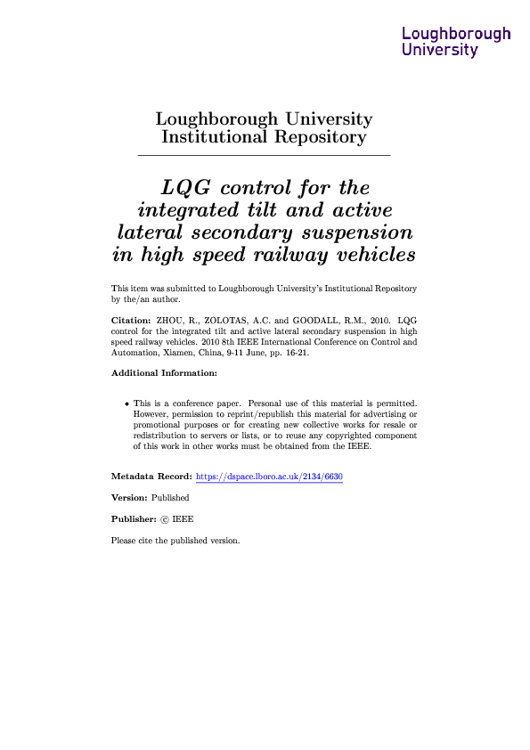 (PDF) LQG control for the integrated tilt and active lateral secondary ...