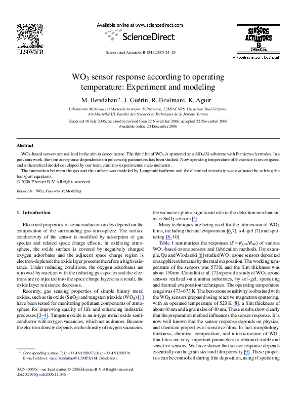 (PDF) WO3 sensor response according to operating temperature: Experiment and modeling