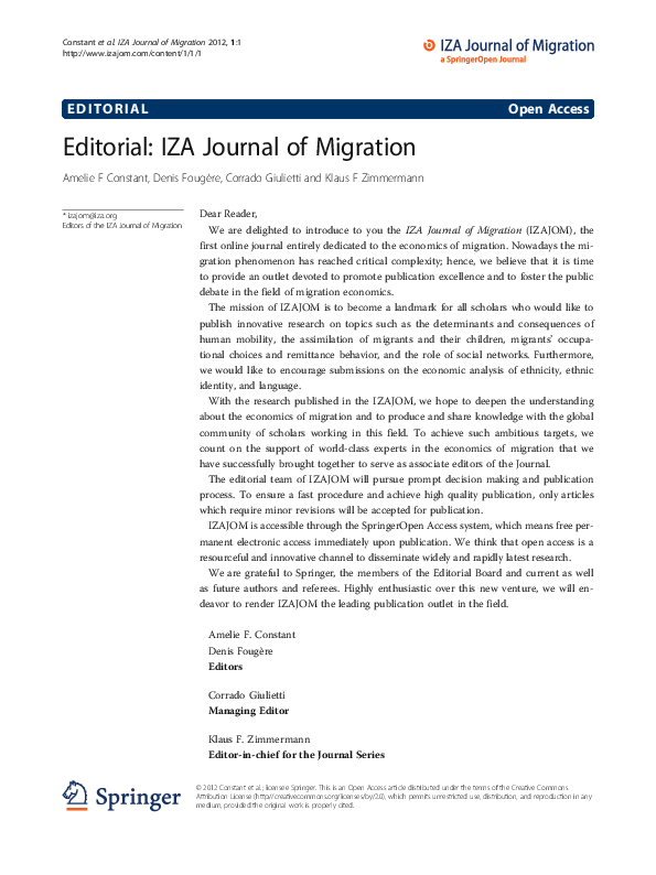 (PDF) Editorial: IZA Journal of Migration