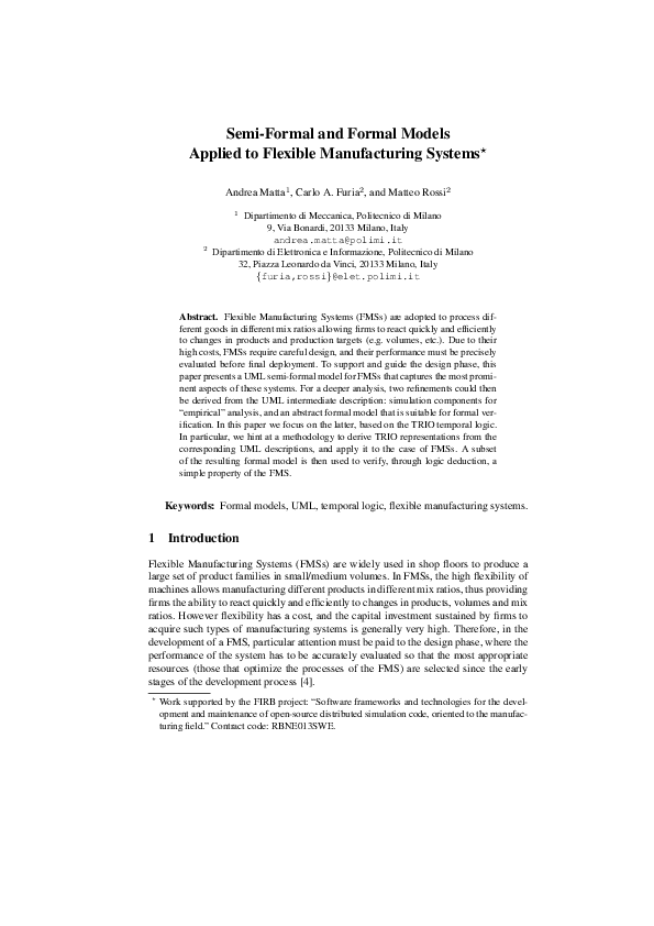 (PDF) Semi-formal and Formal Models Applied to Flexible Manufacturing ...