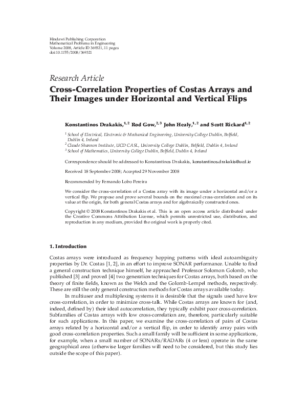 Pdf Cross Correlation Properties Of Costas Arrays And Their Images Under Horizontal And