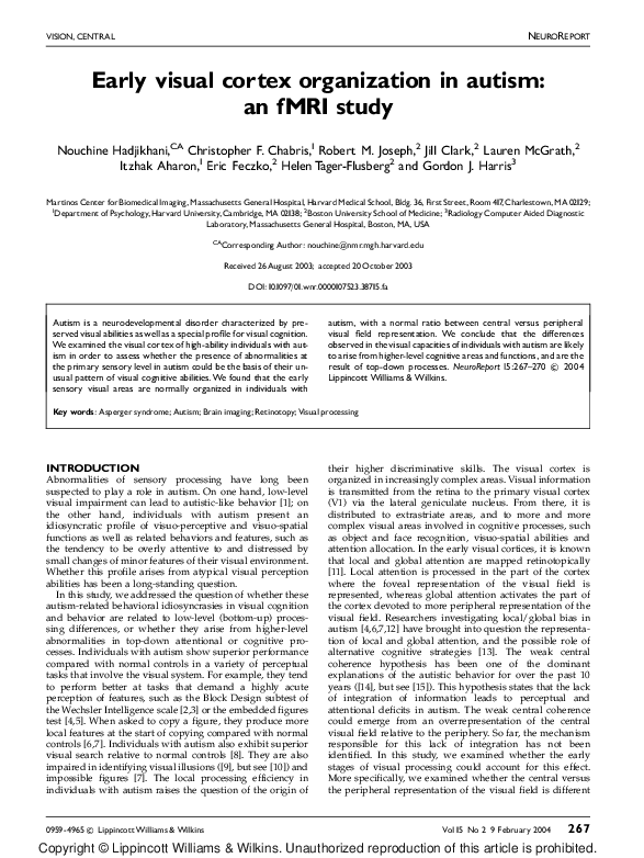 (PDF) Early visual cortex organization in autism: an fMRI study