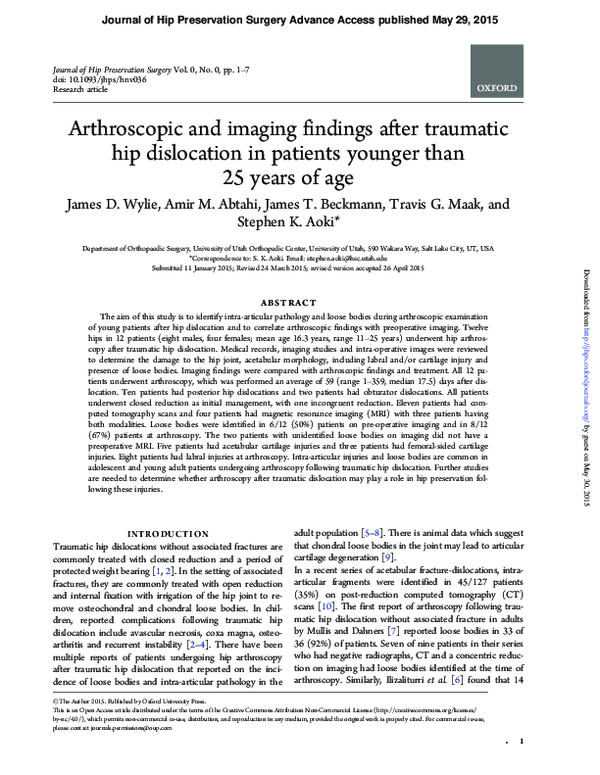 (PDF) Arthroscopic and imaging findings after traumatic hip dislocation ...