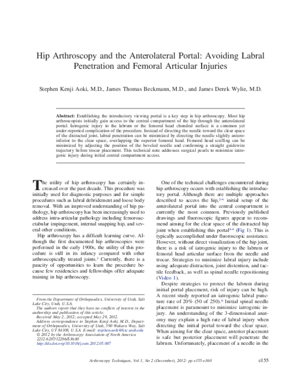 (PDF) Hip Arthroscopy and the Anterolateral Portal: Avoiding Labral ...