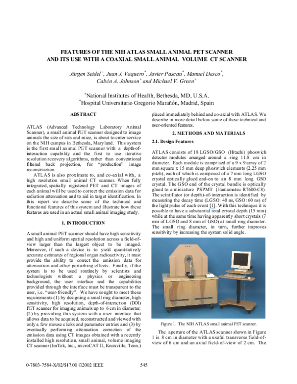 (PDF) Features of the NIH atlas small animal PET scanner and its use ...