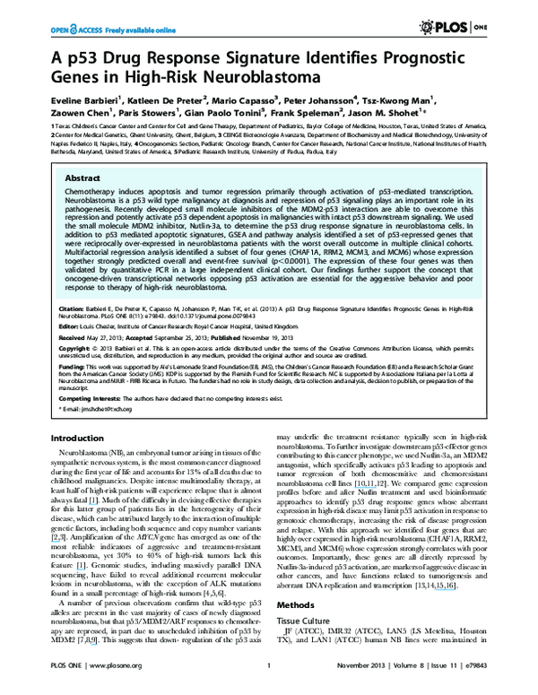 (PDF) A p53 Drug Response Signature Identifies Prognostic Genes in High ...