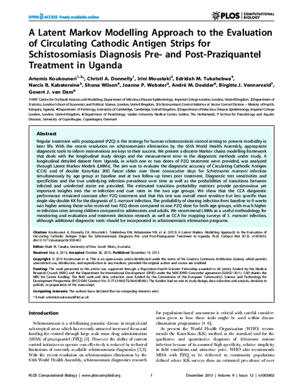 (PDF) A Latent Markov Modelling Approach to the Evaluation of Circulating Cathodic Antigen ...