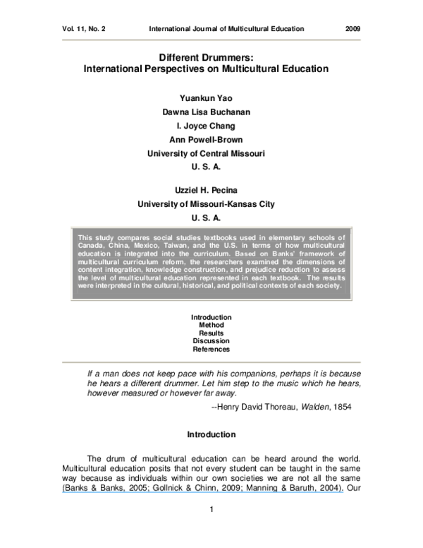 (PDF) Different Drummers: International Perspectives on Multicultural Education