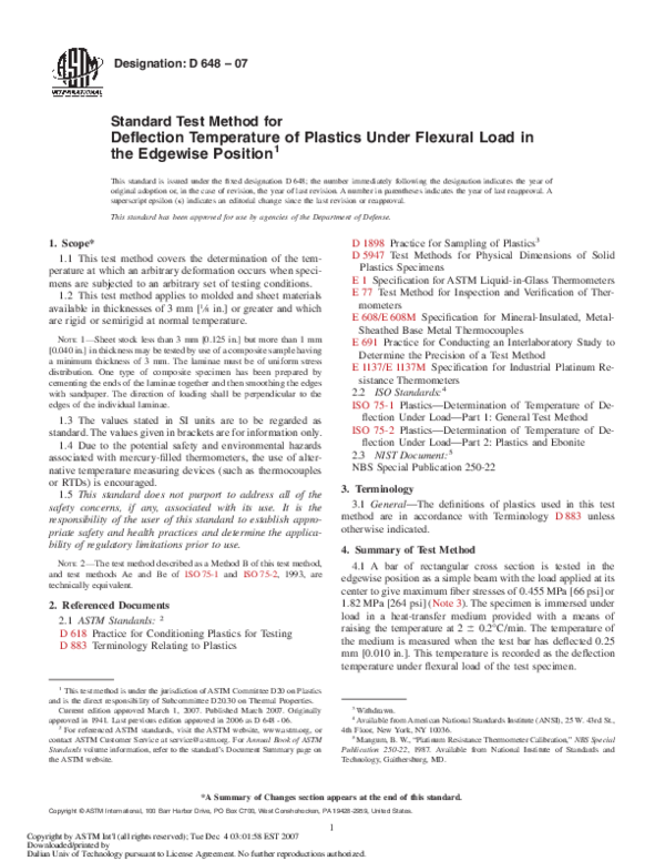 (PDF) Standard Test Method for Deflection Temperature of Plastics Under ...