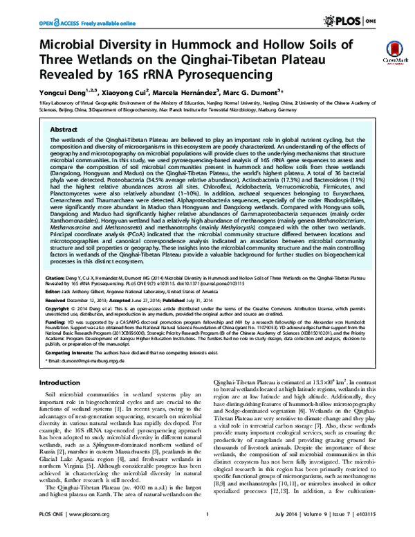 (PDF) Microbial Diversity in Hummock and Hollow Soils of Three Wetlands ...