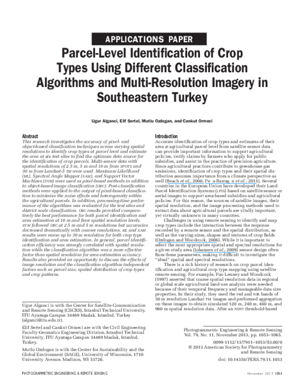 (PDF) Parcel-Level Identification of Crop Types Using Different Classification Algorithms and ...